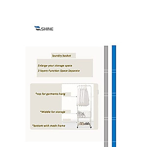 Movable laundry basket with hanger,laundry basket with wheels,Metal rack for garment hang,black color (black)