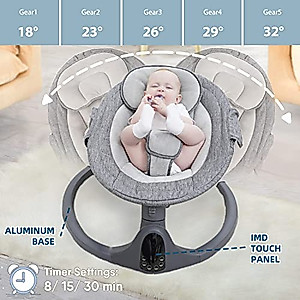 NAPEI Baby Swing for Infants to Toddler,Electric Portable Baby Swing and Bouncer,Bluetooth Infant Swing for Newborn with Remote Control,10 Music,5 Speed,3 Seat Position,Baby Rocker for Baby 0-24 Month