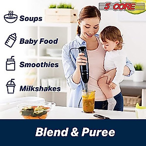 5 Core Handheld Blender, Electric Hand Blender 8-Speed 500W, Immersion Hand Held Blender Stick with Food Grade Stainless Steel Blades for Perfect for Smoothies, Puree Baby Food & Soup