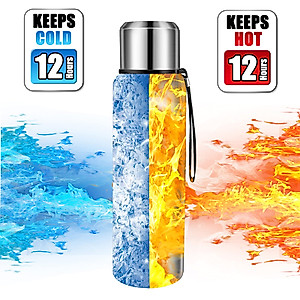 Insulated vacuum Thermo Bottle 750ml/25.4oz with cup Stainless steel coffee bottles for hot and cold drink water flask.(Silver,750ml)