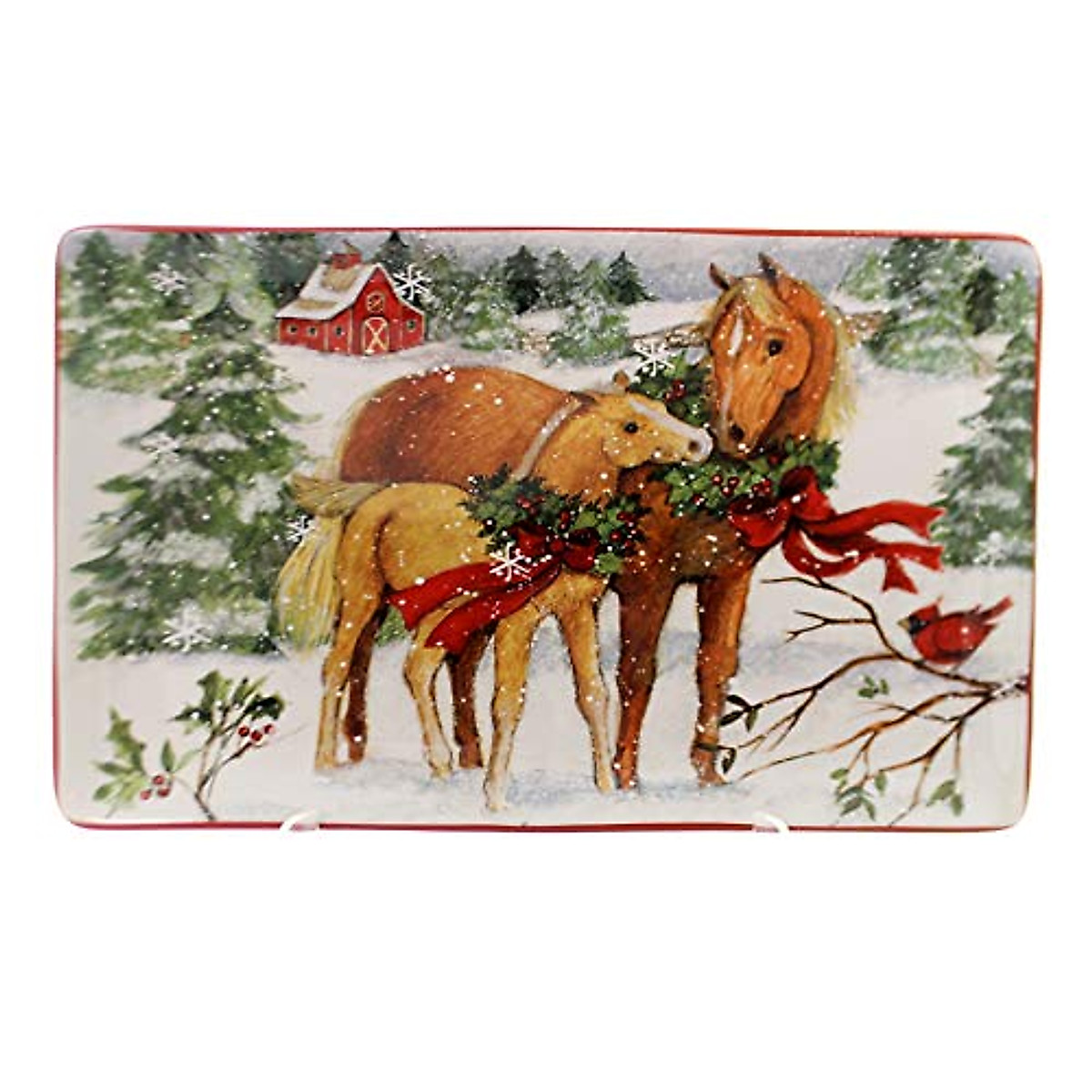 Tabletop CHRISTMAS ON FARM RECTANGLE TRAY Ceramic Susan Winget 22808