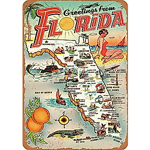 Greetings from Florida Vintage Retro Collectible tin Sign,Home Bar Pub Restaurant Garage Cafe Wall Decoration Artwork Poster 12X8 Inch