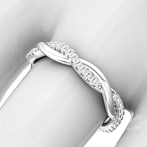 Sterling Silver Petite Twist Full Eternity Ring Genuine Moissanite Interwind Wedding Band Matching Ring (8.5)