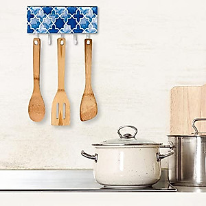 Coat and Hat Hook Rail Wall Hooks, Leather Hook Rack Wall Mounted, Hooks for Hanging Towel Key Purse Kitchenware Blue Watercolo Mosaic Geometric