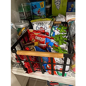 Black Farmhouse Baskets Pantry Baskets with Wooden Handles Storage Organizer Farmhouse Baskets, Freezer Baskets Household Refrigerator for Cabinets, Pantry, Closets, Bedrooms, kitchen