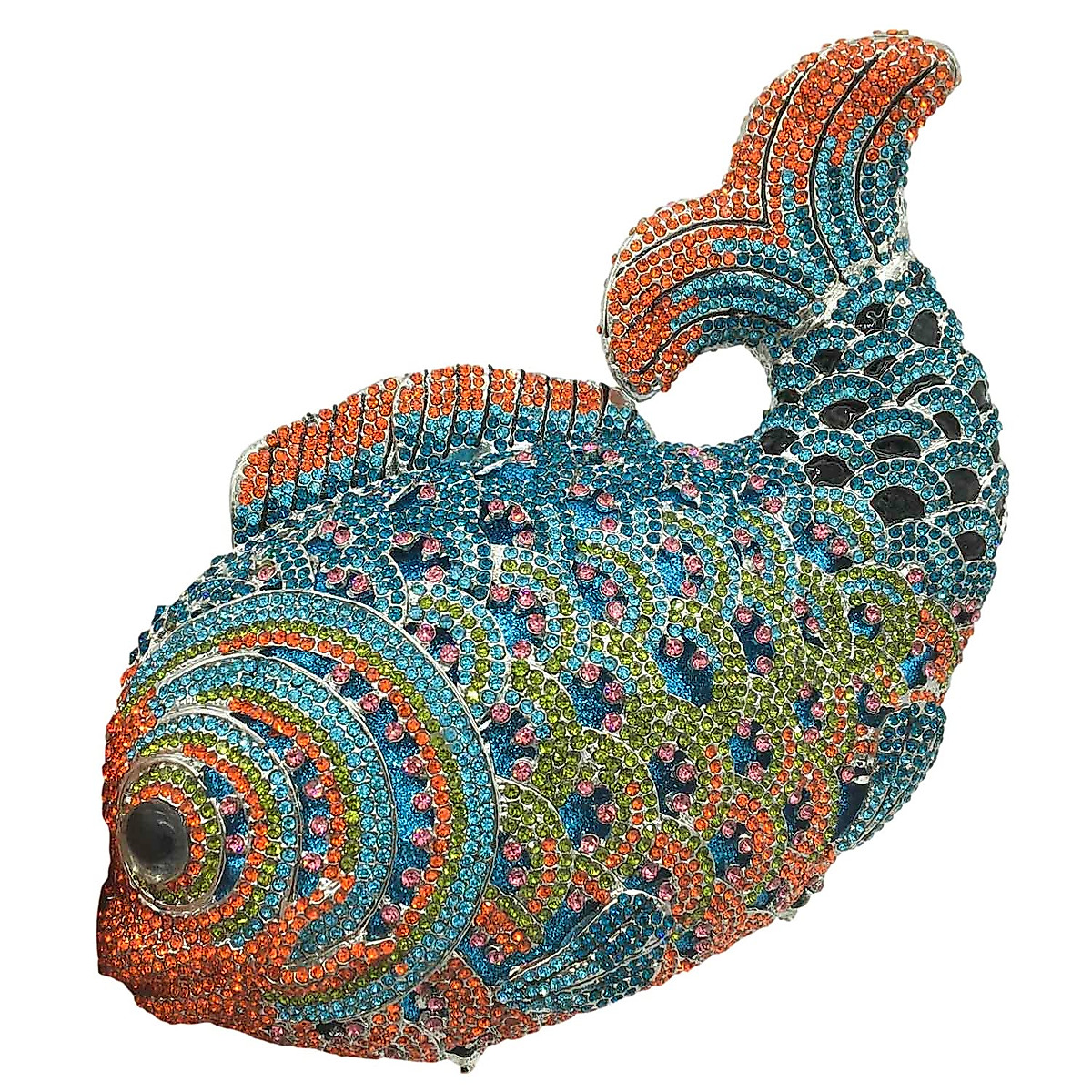 Boutique De FGG Fish Crystal Clutch Purse Formal Evening Bags Women Prom Clutch Bag Wedding Party Rhinestone Handbags,Mini,Orange&Blue