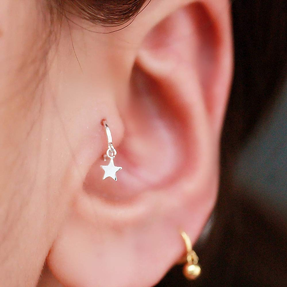 Mini Star Dangle Sterling Silver Small Hoop Earrings for Women TCartilage Sleeper Hoops Cute Jewelry