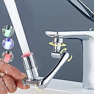 Faucet Extender, 1440° Rotating Faucet Extender for Bathroom Sink with 3 Mode LED Light, Universal Robotic Arm Swivel Faucet Aerator attachment with Adjustable Knobs Splash Filter Kitchen Tap