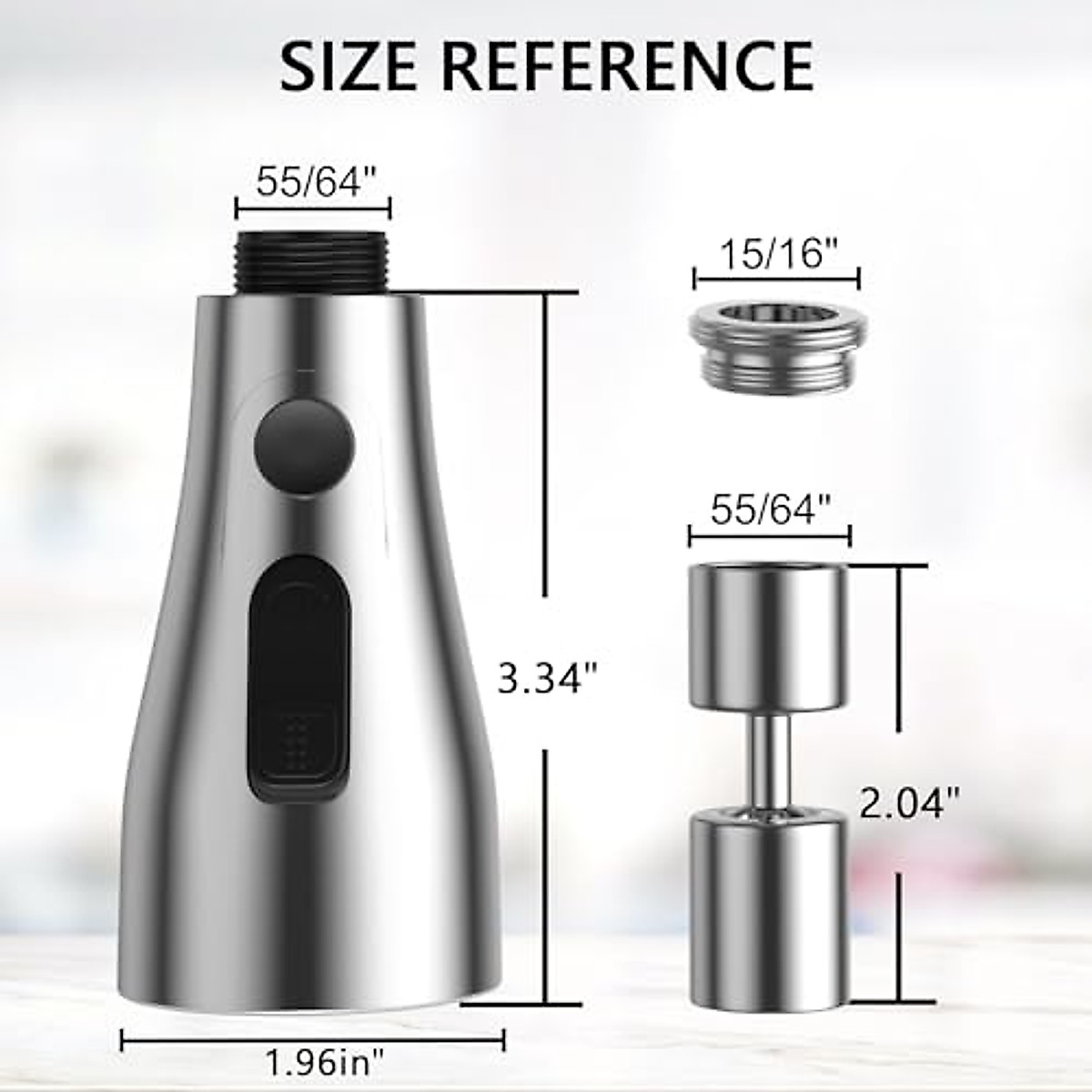 Kitchen Faucet Head Replacement - MUNNAR Pull Down Spray Head for Kitchen Faucet, Kitchen Sink Faucet Replacement Parts, 3 Modes, High Pressure, Big Angle Swivel, M22, M24 Thread Adapters Included