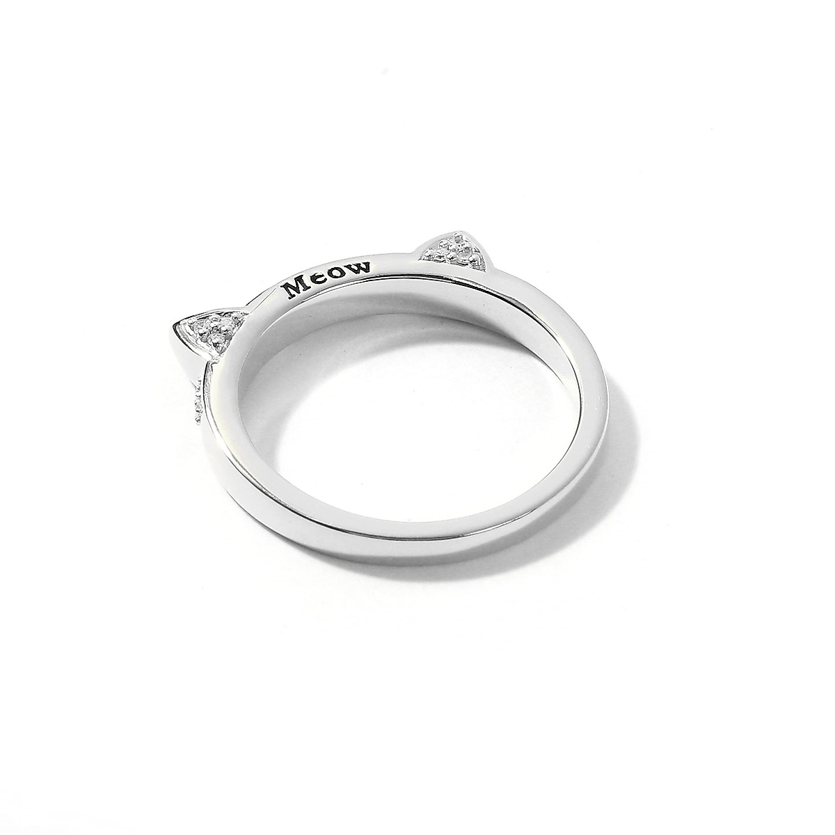 DZON 10k White Gold 1/10CT TDW Round Diamond Accent Cat Ears Ladies Fashion Ring Love Gift for Women (I-J,I2)