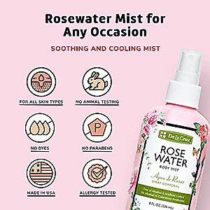 De La Cruz Rose Water Body Mist - Rosewater Spray for Face, Skin and Hair 8 fl oz (1 Bottles)