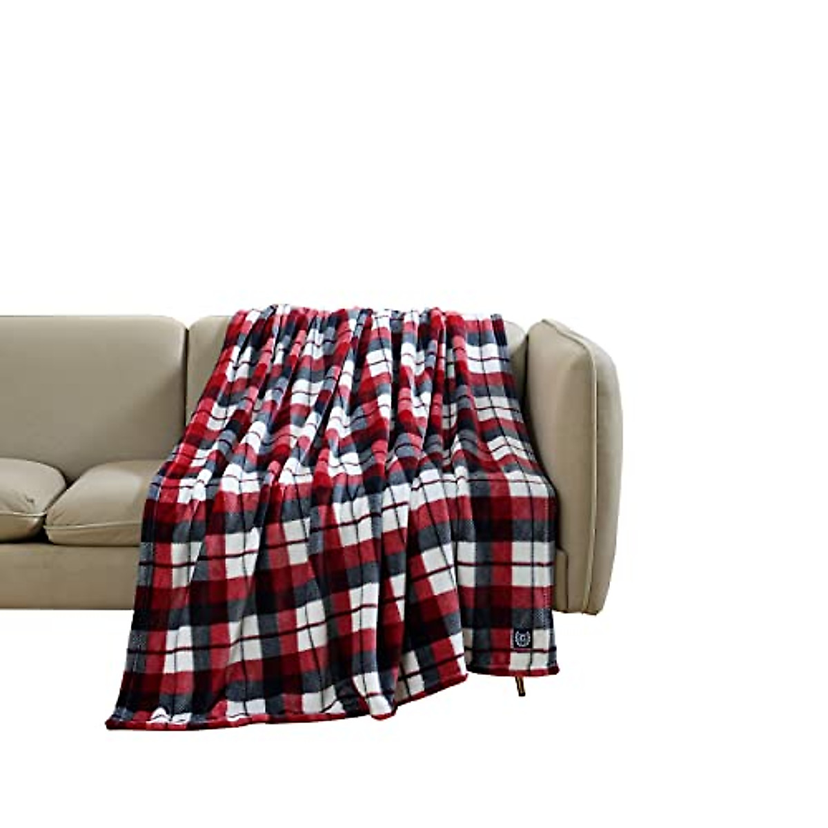 Chaps Plush Plaid Throw Blanket - Oversized Cozy Fuzzy Soft Flannel - 50" X 70" Winchester Plaid - Americana Red