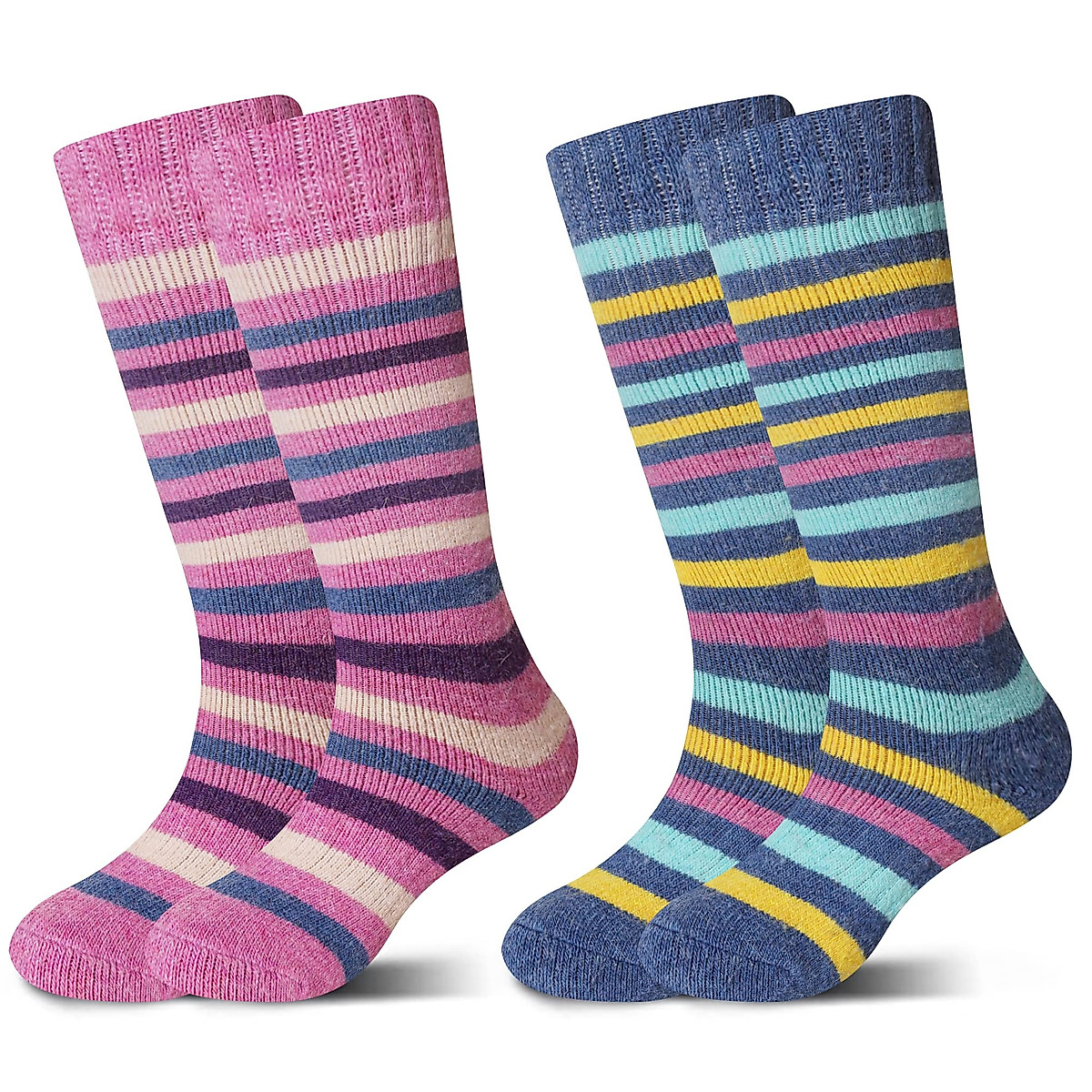 DoSmart Kids Merino Wool Snow Socks,Boys Girls Toddlers Winter Warm Thermal Skiing Snowboarding Skating (2 Pair C,8-12 Years)