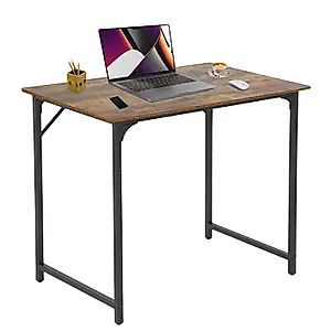 39 Inch Computer Desk, Office Desk Gaming Desk with Metal Frame, Writing Workstation for Home Office, Space Saving Computer Table for Small Space (Brown) 39x19.6x29