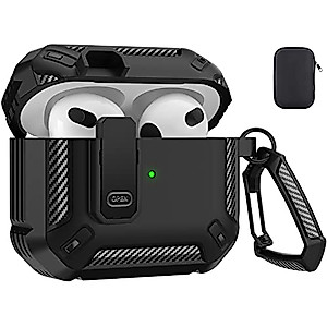 Maxjoy for Airpods 3rd Generation Case, Airpods 3 Case Cover with Lock Airpods 3 Generation Protective Case Gen 3 Shockproof Cover with Keychain Compatible with Apple Airpods 3rd Generation 2021 Black