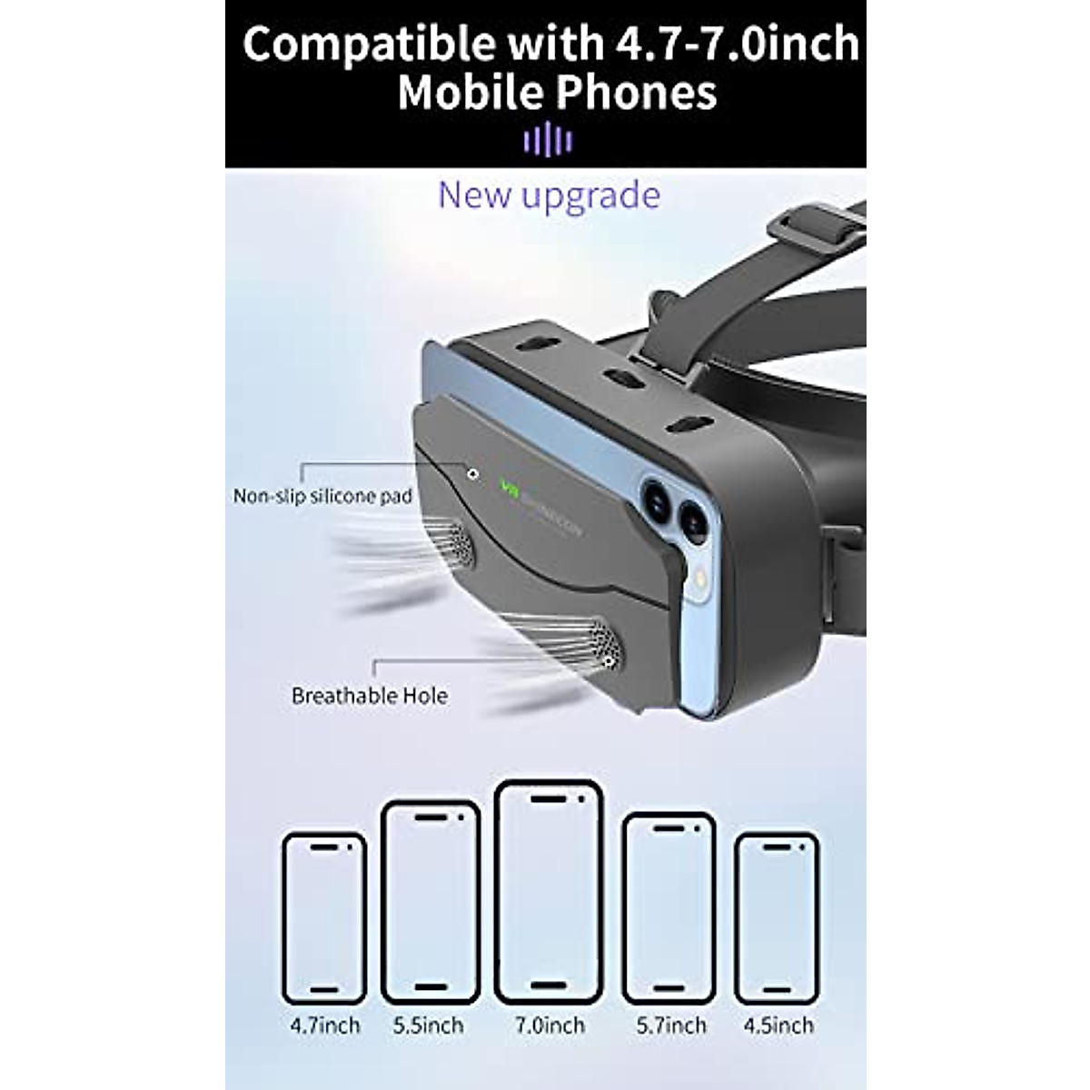 VR Headset Compatible with iPhone & Android Phone Within 4.7-7.2inch Display Screen- Universal Virtual Reality Goggles- Soft & Comfortable New 3D Glasses (G13-Black)