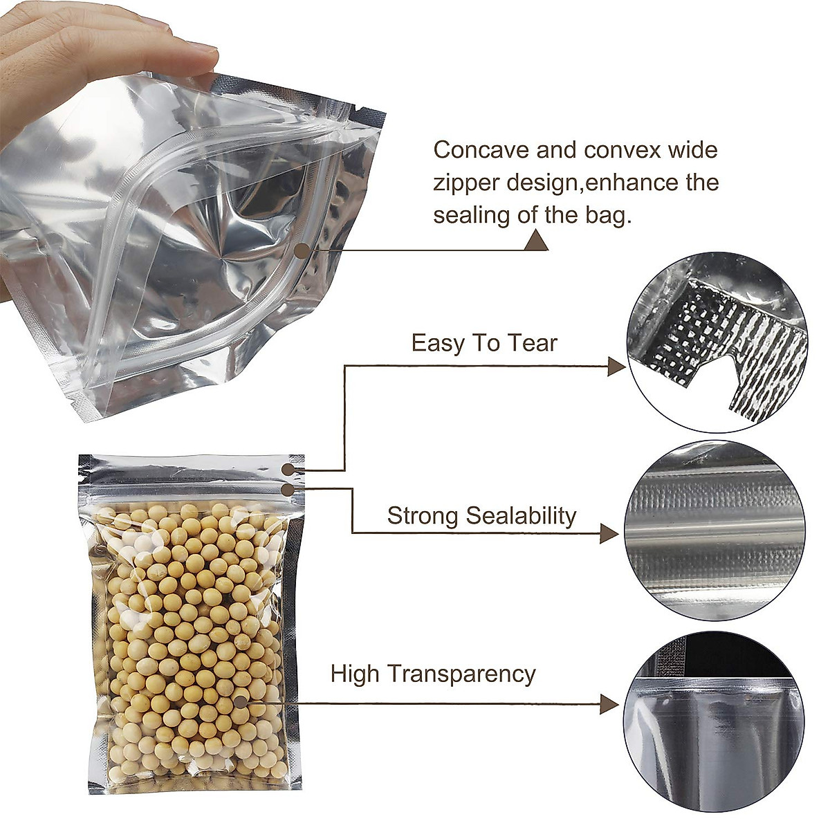 EggFoil 100 Pack Large Smell Proof Bags, 5.5x7.8 Inch Heat Sealable Foil Reusable Zip Bags with Ziplock for Food Package and Storage