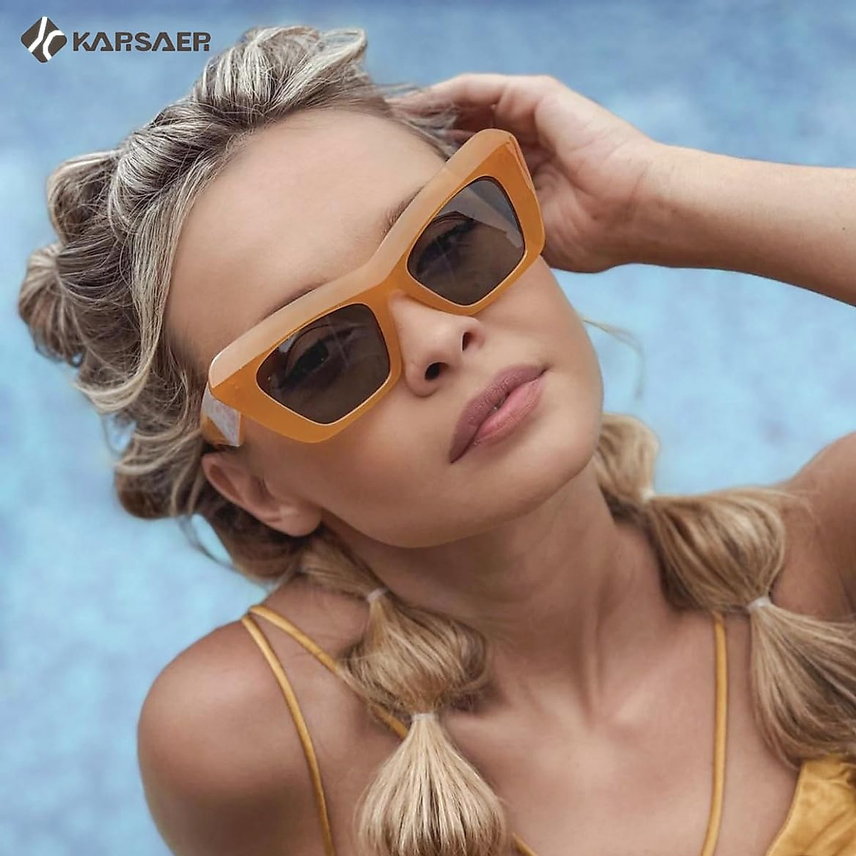Karsaer Vision Retro Vintage Cateye Square Sunglasses Plastic Frame 90s sunglasses Stylish Classic 70s Eyewear (Amber C6)