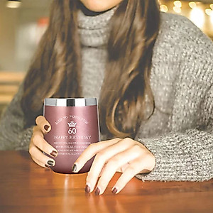Happy 60th Birthday Gifts for Women Wife-Behind You All Your Memories Funny 60 Year Old Birthday Gifts Ideas for Mom Friends Stainless Steel Insulated Wine Tumbler Coffee Cup (Rose Gold 12oz)