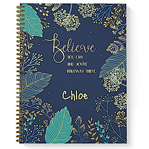 Believe You Can Personalized Motivational Notebook/Journal, Laminated Soft Cover, 120 pages of your selected paper, lay flat wire-o spiral. Size: 8.5” x 11”. Made in the USA