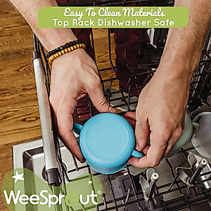 WeeSprout Snack Containers, Food Grade Silicone, Plastic Drinking Cup, Spill-Proof Tops for Toddlers and Babies, Premium Hard Plastic Travel Lids, Dishwasher Safe, Set of 2 (Matte Blue, Matte Green)