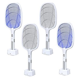 2 in 1 Electric Bug Zapper, Mosquitoes Trap Lamp & Racket, USB Rechargeable Electric Fly Swatter for Home and Outdoor Powerful Grid 3-Layer Safety Mesh Safe to Touch, Pack of 4