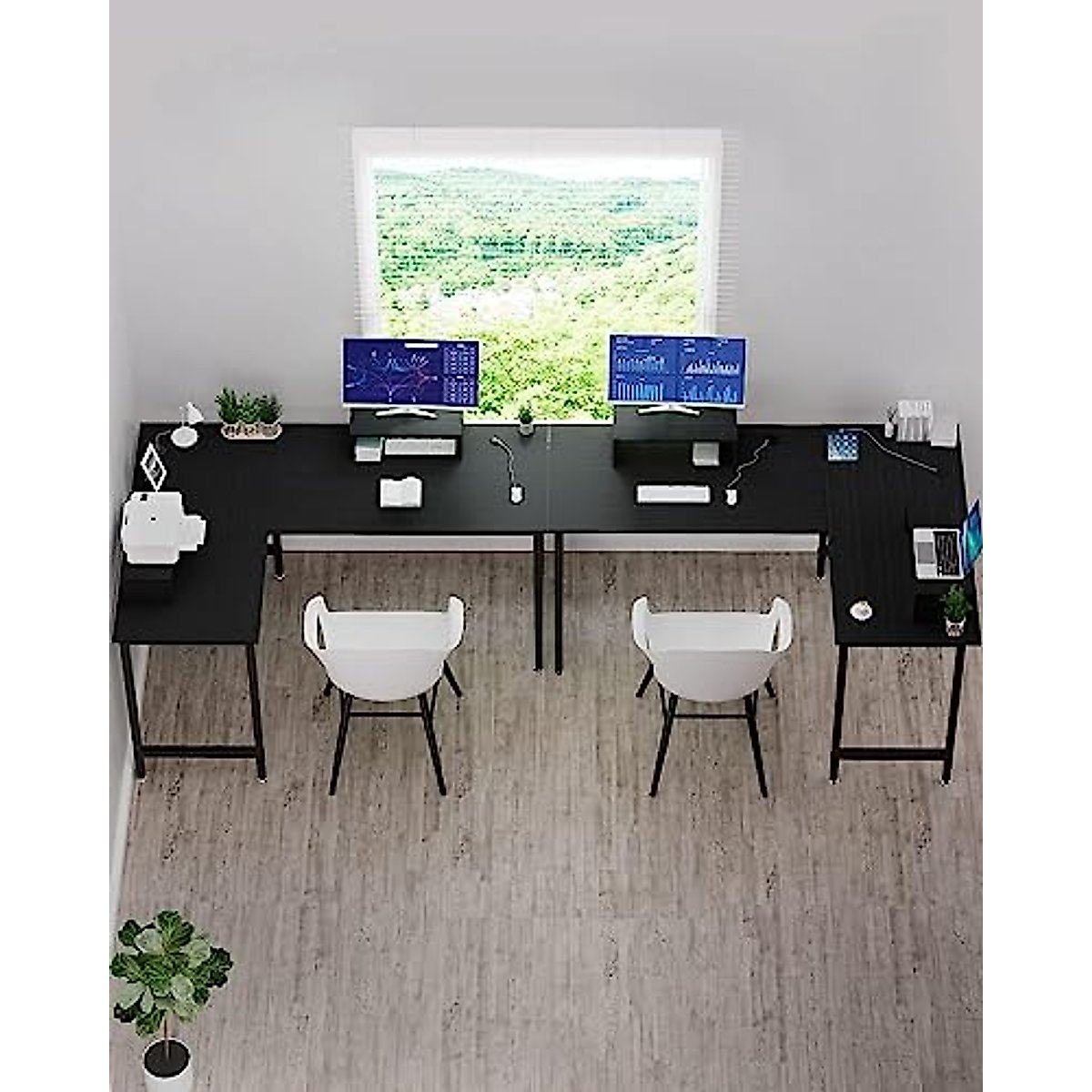 MINOSYS L Shaped Computer Desk - 58" Gaming Desk, Reversible Corner Desk, Home Office Writing Desk with Monitor Stand Shelf, Space-Saving Modern Simple Wooden Desk, Black