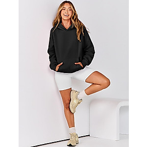 ANRABESS Women Oversized Hoodies Long Sleeve Fleece Basic Pullover Sweatshirts 2024 Fall Trendy Y2K Outfits Black Small