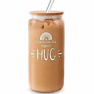 Get Well Soon Gifts for Women, After Breast Cancer Surgery Gifts for Women, Sick Gifts, Feel Better Gifts for Women, Thinking of You Gifts, Sending You a Big Hug Glass with Straw Gift Mother Day