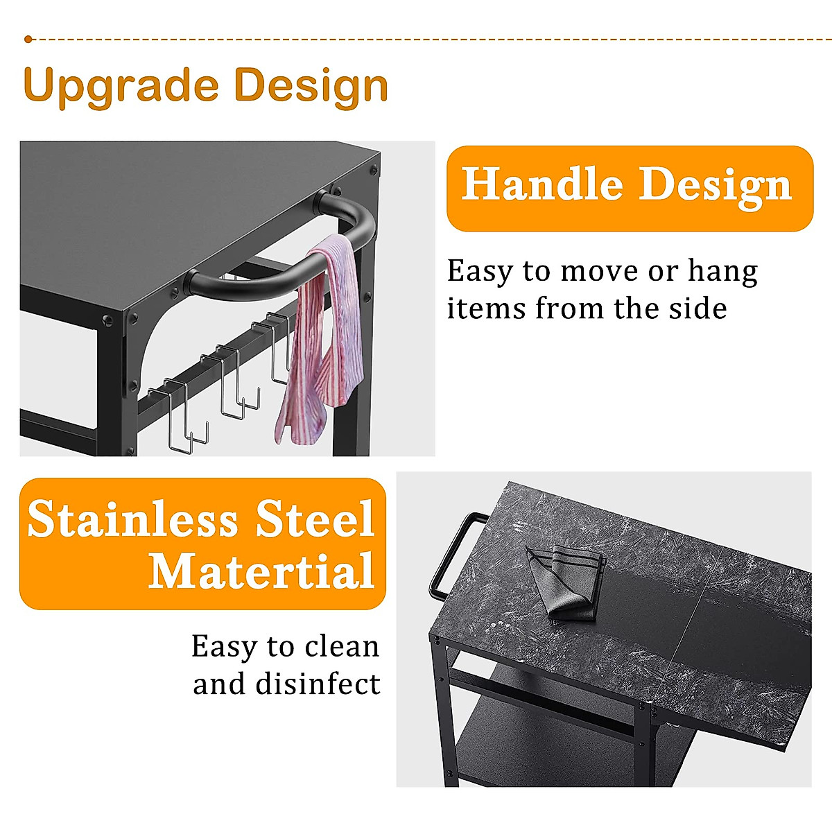 Blomed Dining Cart Table with Double-Shelf, Grill Cart with Wheels, Movable Steel Flattop Worktable, 6 Hooks, Side Handle, BBQ Cart Pizza Oven Stand