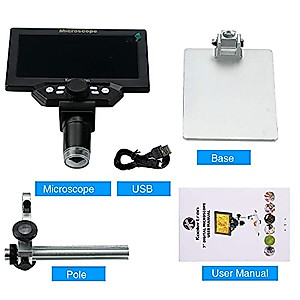 Koolertron 7" LCD Digital Microscope with 32G TF Card,12MP 1-1200X Magnification Handheld USB Microscope Camera,8 LED Light,Rechargeable Battery Microscope for Coins/Plant/Insect/Rock/PCB Soldering