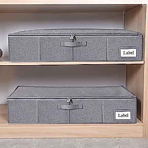 Yawinhe 2 Pack Under Bed Storage Containers with 4Handles,Sturdy Zipper und Label Holders, 23.62x11.8x6in,Foldable Blanket Storage Bags, for Comforter, Blanket, Clothing, Grey SNH002GS-2