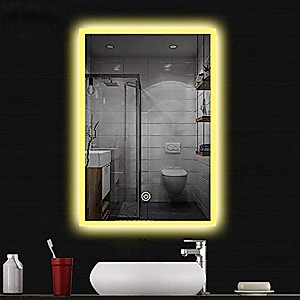 Cangfort 28"x 20" Bathroom Mirror Horizontal/Vertical Anti-Fog Wall Mounted Makeup Mirror with LED Light Over Vanity