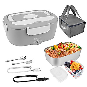 ErayLife Electric Lunch Box Food Heater 75W, Heated Lunch Box for Adults 12V/24V/110V for Car Truck Work, Upgraded Leak Proof Portable Food Warmer Heating Lunch Box 1.5L Stainless Steel Container