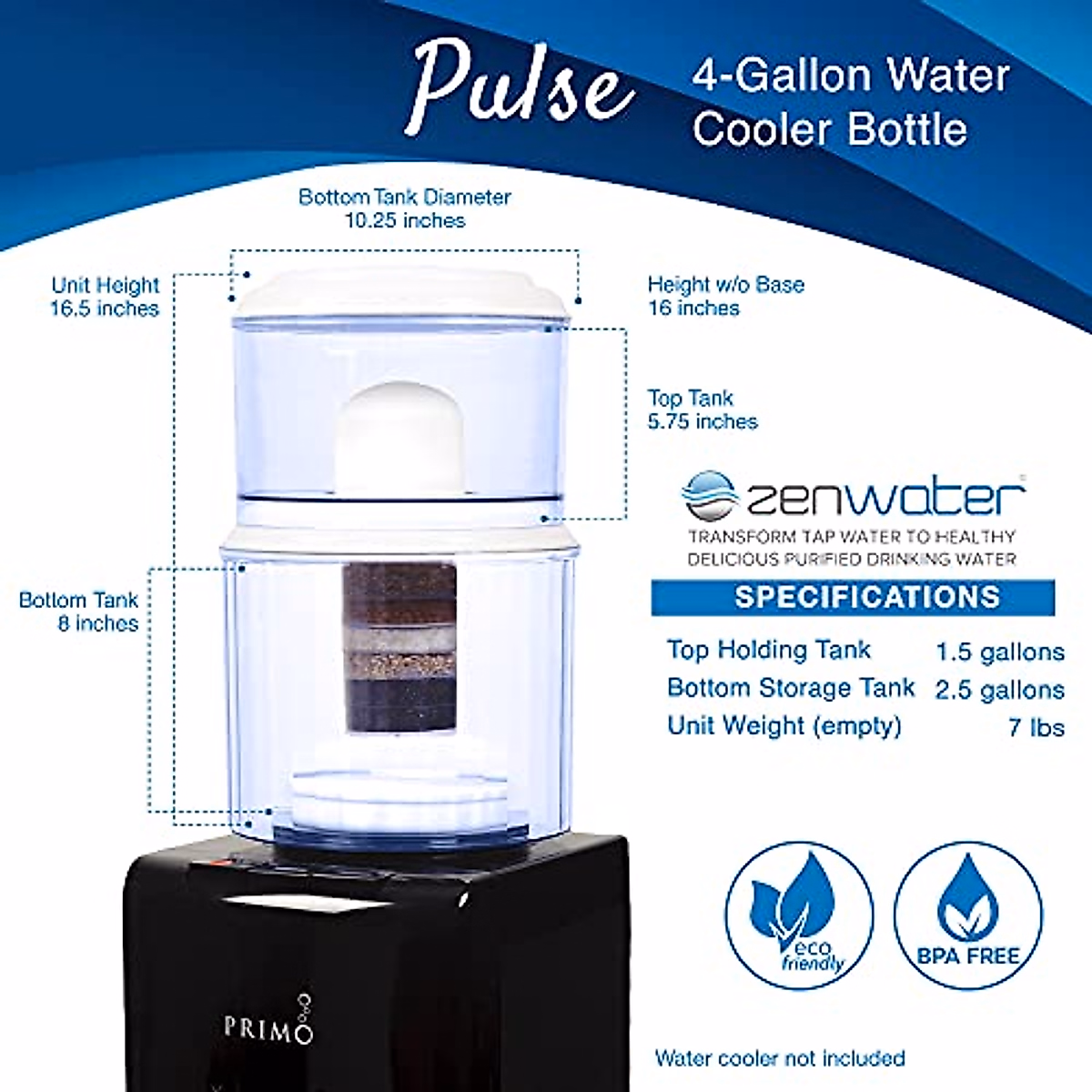 4 Gallon Water Cooler Filter Purifier - Save $$$ - Place on Cooler - Transform Tap Water to Healthy Mineral Drinking Water