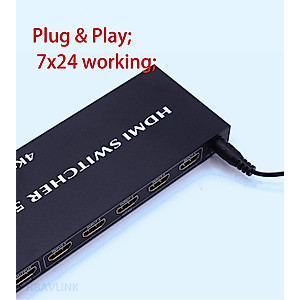 HDMI Switch Box 5 in 1 out- HBAVLINK 5 Port HDMI Switcher with Remote Video Switch Selector Hub for TV, Support HDMI 2.0 4K 60Hz 1080P 720P ARC CEC HDCP HDR for Roku Apple TV PS4 Xbox Blu ray Player