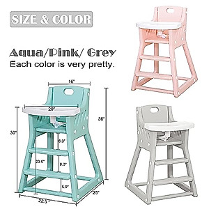 Baby Highchair,Children's Dining Chair, Safe and Solid Shape Structure Design, with Telescopic Gear Adjustable Feeding Tray, Can be Directly Washed (Grey)