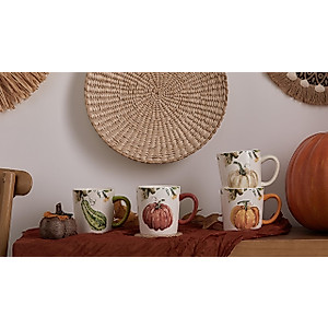 Bico Pumpkin Feast Ceramic Mugs, Set of 4, for Coffee, Tea, Drinks, Microwave & Dishwasher Safe