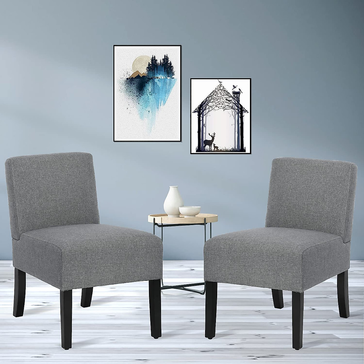 Accent Chair Set of 2, Living Room Chair, Small Chair for Bedroom, Accent Chairs for Living Room Office, Small Modern Armless Accent Chair, Side Bedroom Chairs with Thick Sponge Cushion, Grey