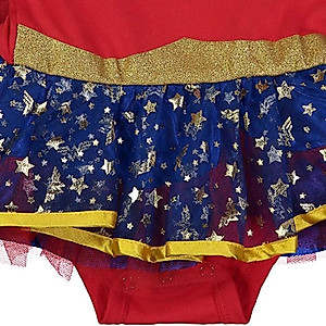 WARNER BROS DC Comics Justice League Wonder Woman Newborn Baby Girls Cosplay Costume Bodysuit Dress Cape and Headband Set 3-6 Months