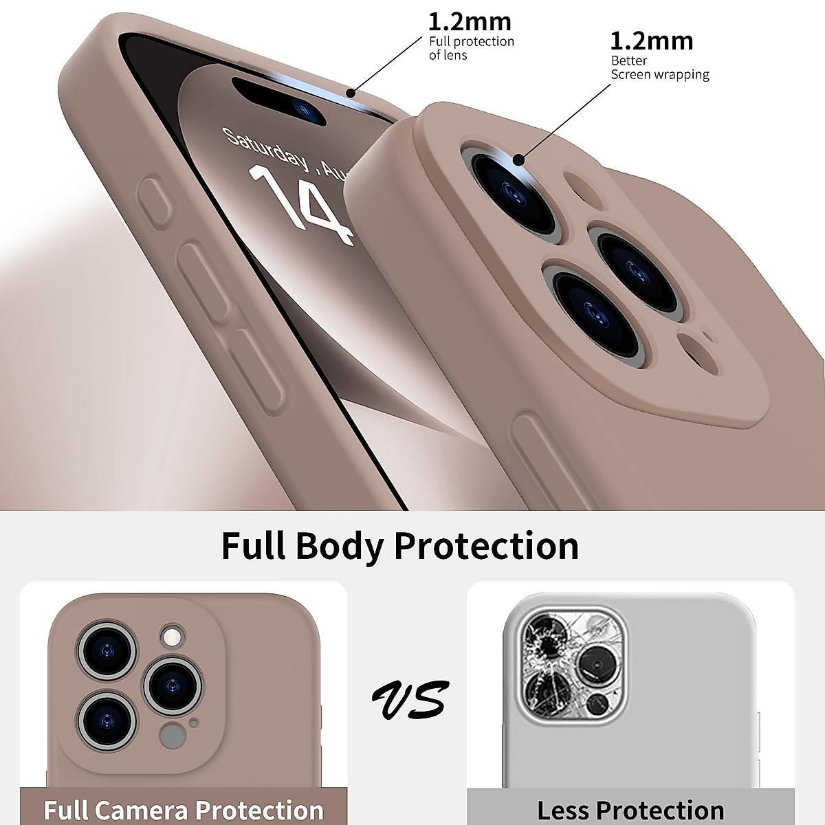 bicol Compatible with iPhone 15 Pro Max Case with Screen Protector,Enhanced Camera Lens Protection,Soft Liquid Silicone Protective Cover,Slim Fit Protective Phone Case 6.7" Light Brown