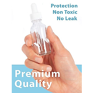 JUVITUS 1 oz / 30 ml Clear Glass Boston Round Bottle with White Dropper + Funnel (12 Pack)