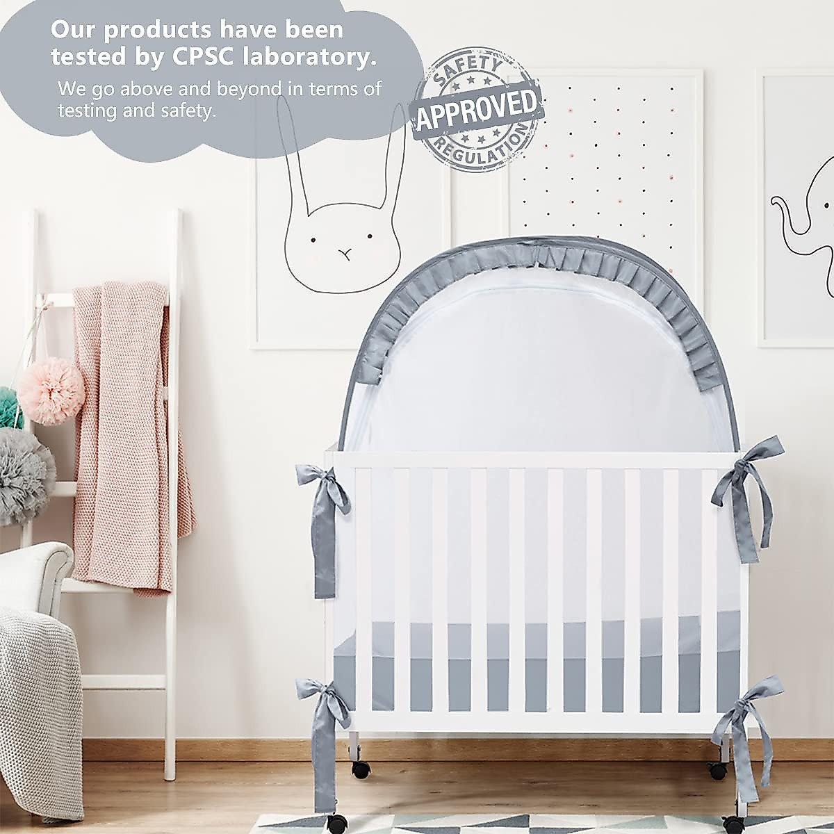 L RUNNZER Pack N Play Tent to Keep Baby in, Crib Net for Pack and Plays, Mini Cribs & Play Yards to Stop Baby from Climbing Out, Pop Up Design & Breathable Mesh Crib Canopy