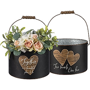 Primitives by Kathy Rustic Heart Design Together is A Beautiful Place to Be Double Sided Metal Bucket