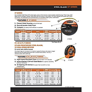 Keson ST18M503X Closed-ABS Housing Steel Tape Measures, Speed Rewind (Graduations: ft., in., 1/8 & cm, mm), 50-Foot / 15M