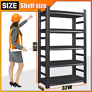 PRESTELION 63" H Garage Shelving,1500LBS Heavy Duty Garage Storage Shelves,Adjustable 5 Tier Metal Shelving Unit,for Garage Warehouse Basement Industrial Utility Racks,Black