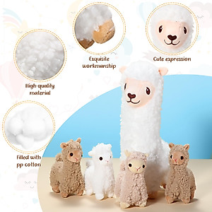 Jenaai Llama Stuffed Animals with 4 Baby Llamas Cute Alpaca Plush Set Kawaii Llama Soft Pillow Dolls for Kids Girls Birthday Wedding Anniversary Presents Home Sofa Decorations