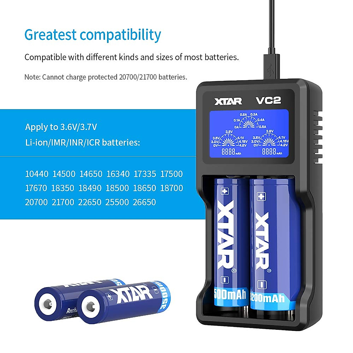 XTAR VC2 Charger with LCD Display Screen