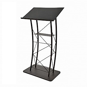Kingdom KMLSTL Large Curved Metal Lectern with Durable Powder Coat Finish and a Built in Shelf - Black
