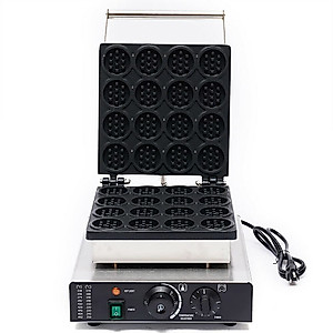 Commercial Round Waffle Maker, Mini Belgian Waffle Iron 16 Grids 1750W Electric Nonstick Waffle Machine Maker Stainless Steel Waffle Baker for Restaurant, Snack Bar, Bakery